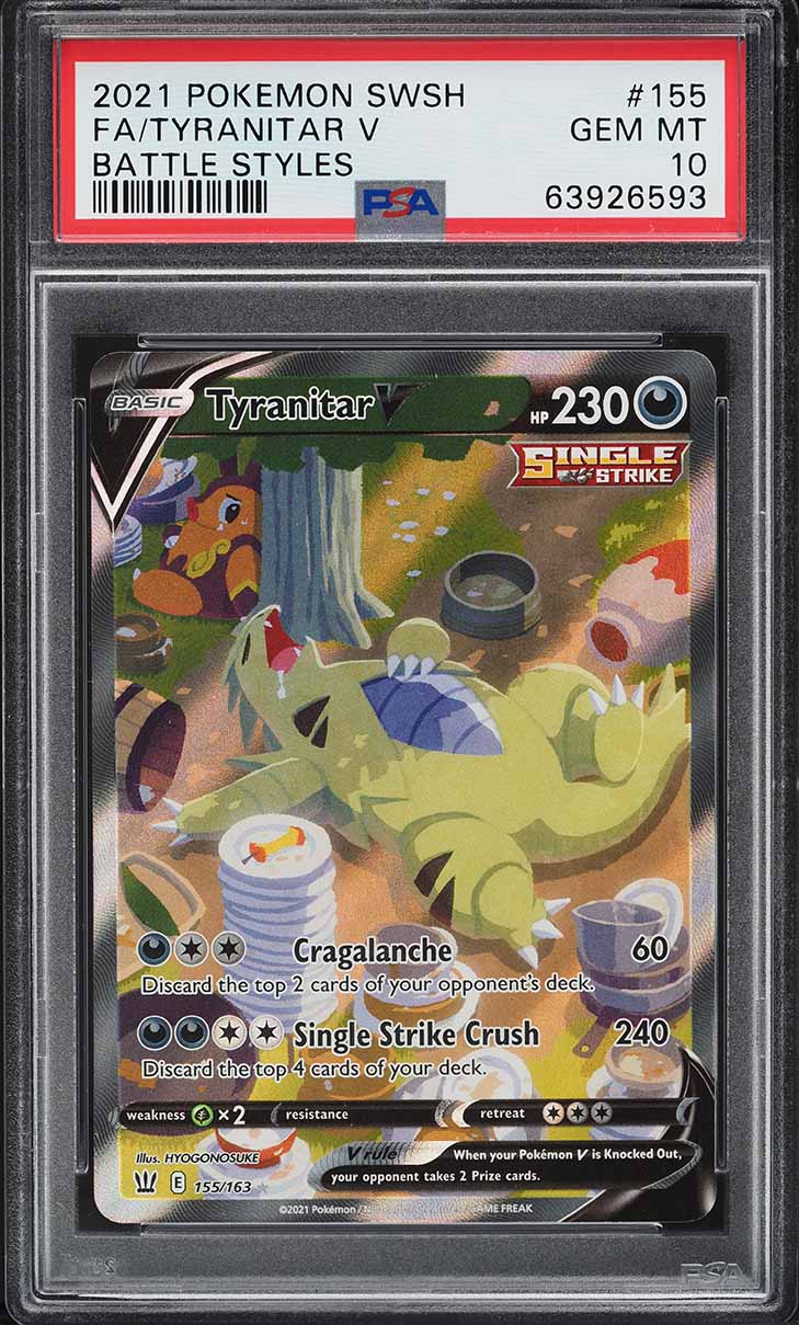 2021 Pokemon Sword & Shield Battle Styles Alt Art Tyranitar V #155 PSA 10 GEM on Fanatics Collect
