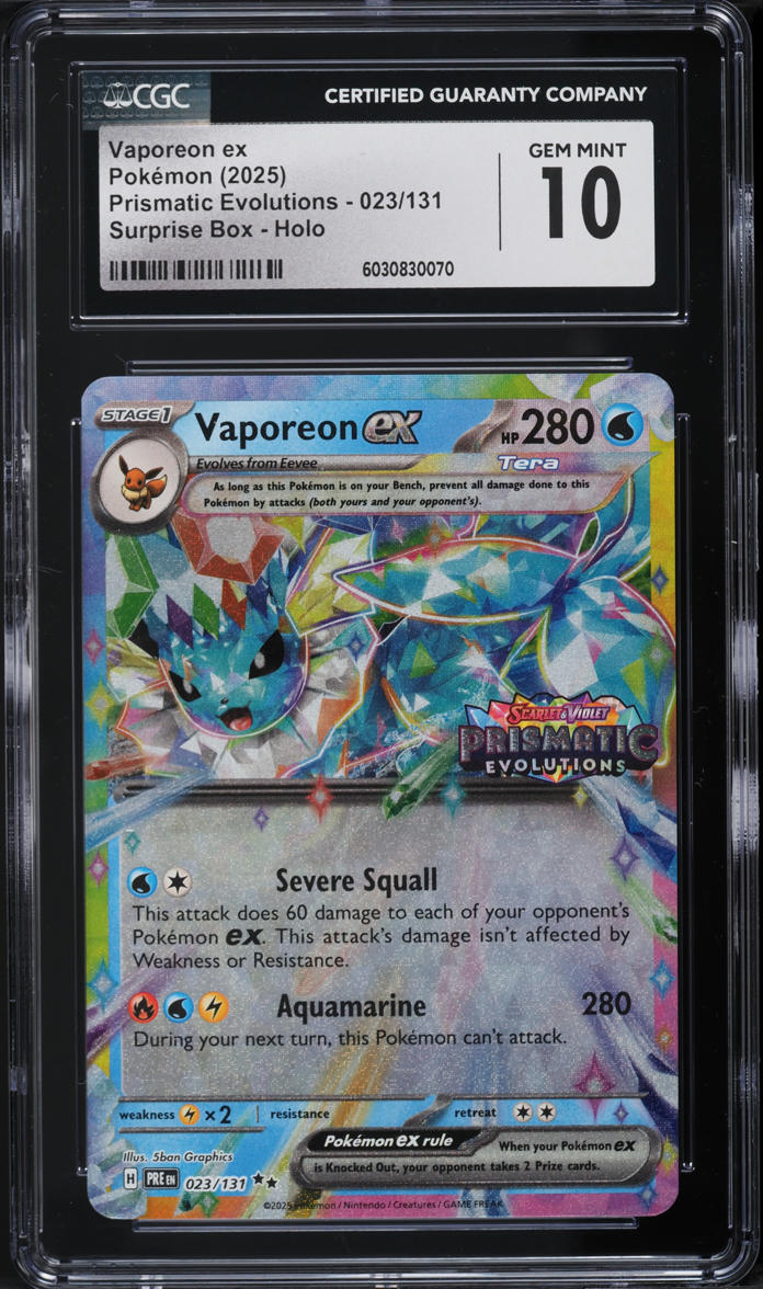 2025 Pokemon SV Prismatic Evolutions Surprise Box Vaporeon ex #23 CGC 10 GEM on Fanatics Collect