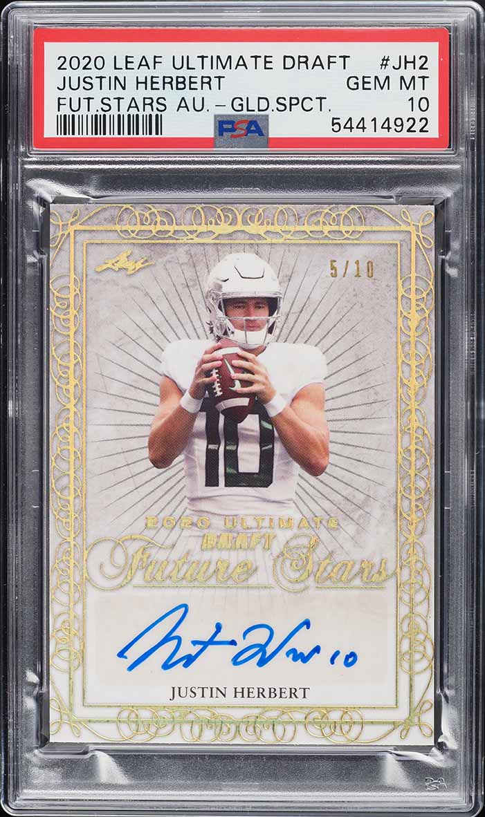 2020 Leaf Ultimate Draft Future Stars Gold Justin Herbert ROOKIE AUTO ...