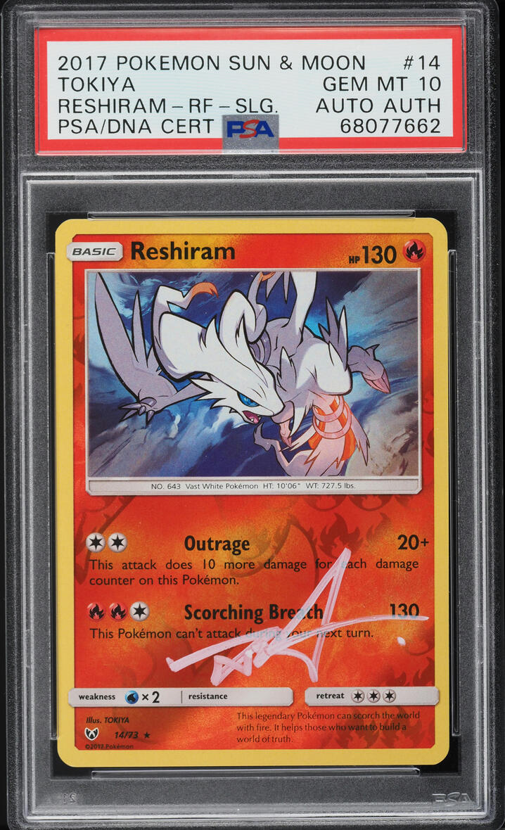 2017 Pokemon SM Shining Legends Reverse Holo Reshiram Tokiya AUTO #14 PSA 10 GEM on Fanatics Collect