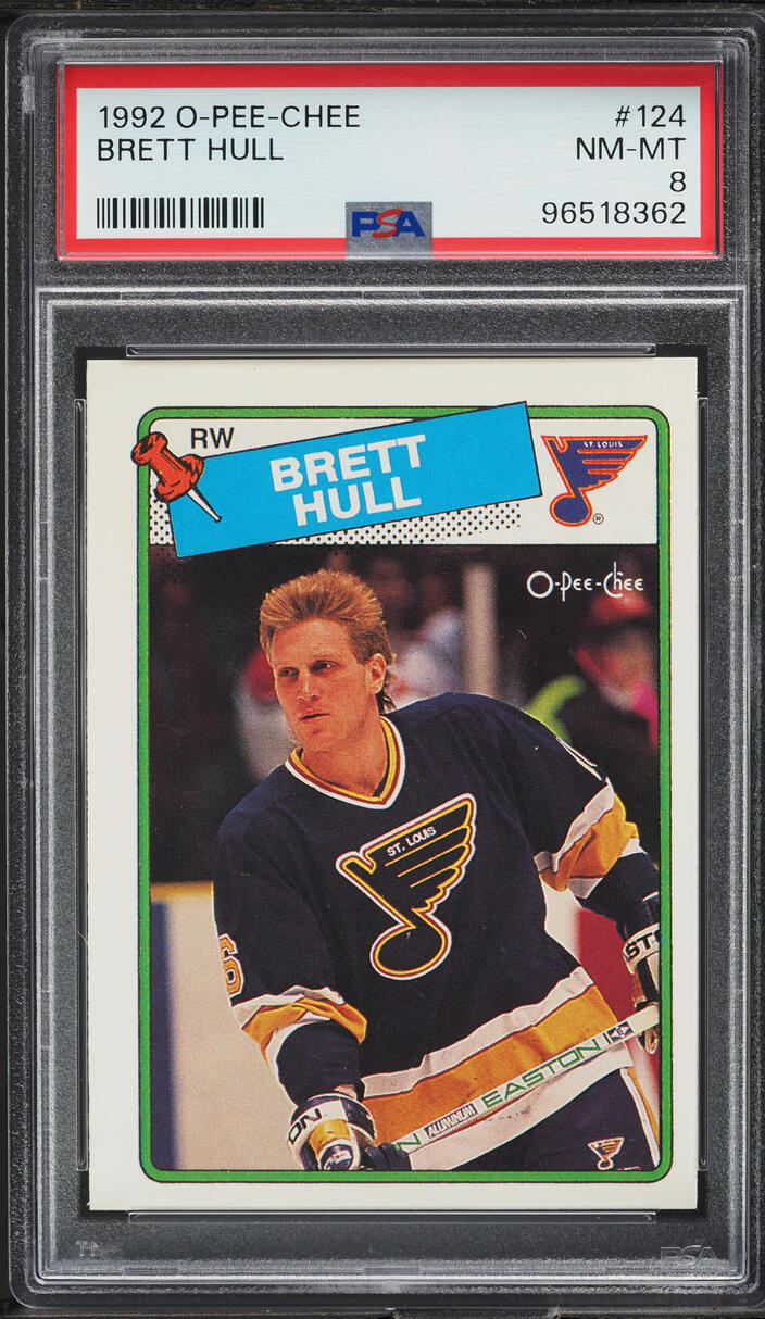 1992 O-Pee-Chee Hockey Brett Hull #124 PSA 8 NM-MT on Fanatics Collect