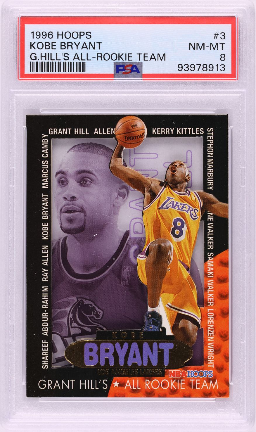 1996 Hoops Grant Hill's All Rookie Team Kobe Bryant ROOKIE #3 PSA 8 NM ...