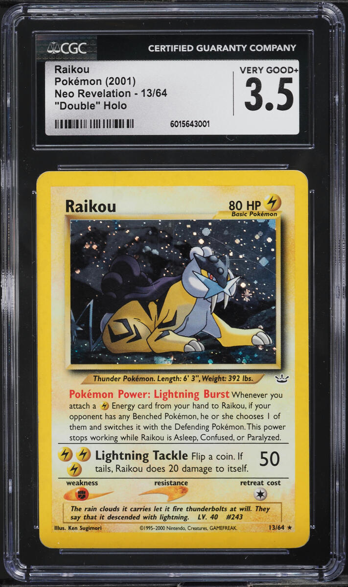 2001 Pokemon Neo Revelation "Double" Holo Raikou #13 CGC 3.5 VG+ on Fanatics Collect