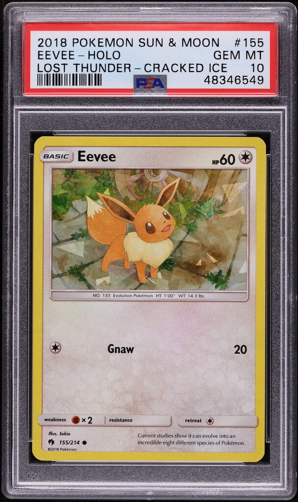 2018 Pokemon Sun & Moon Lost Thunder Cracked Ice Holo Eevee #155 PSA 10 ...