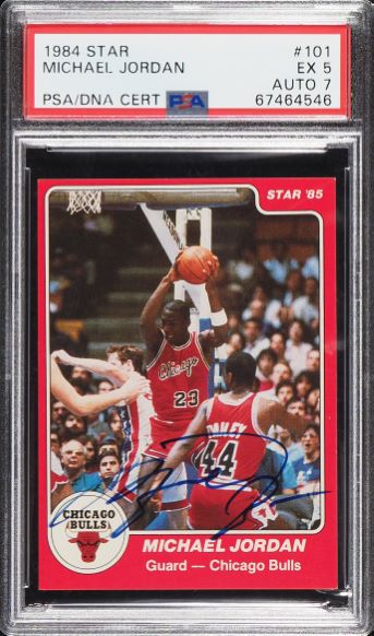 1984-85 Star Basketball Michael Jordan ROOKIE AUTO DNA 7 #101 PSA 5 EX ...