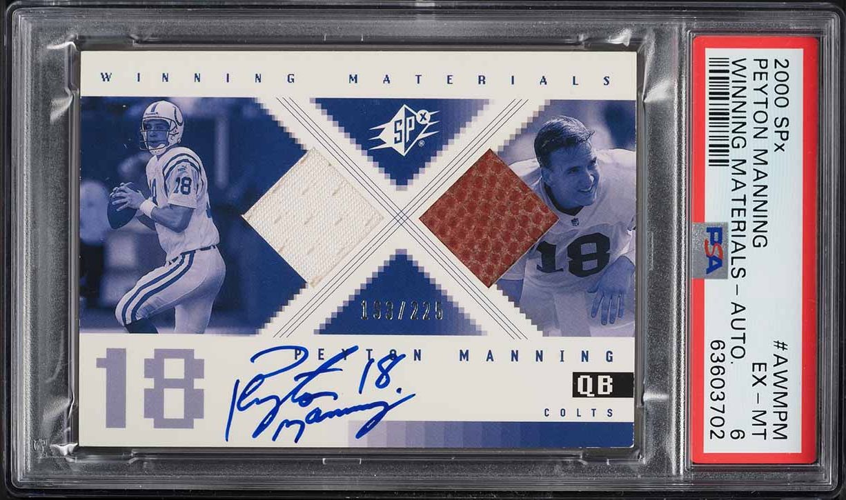 2000 SPx Winning Materials Peyton Manning BALL PATCH AUTO /225 #AWM-PM ...