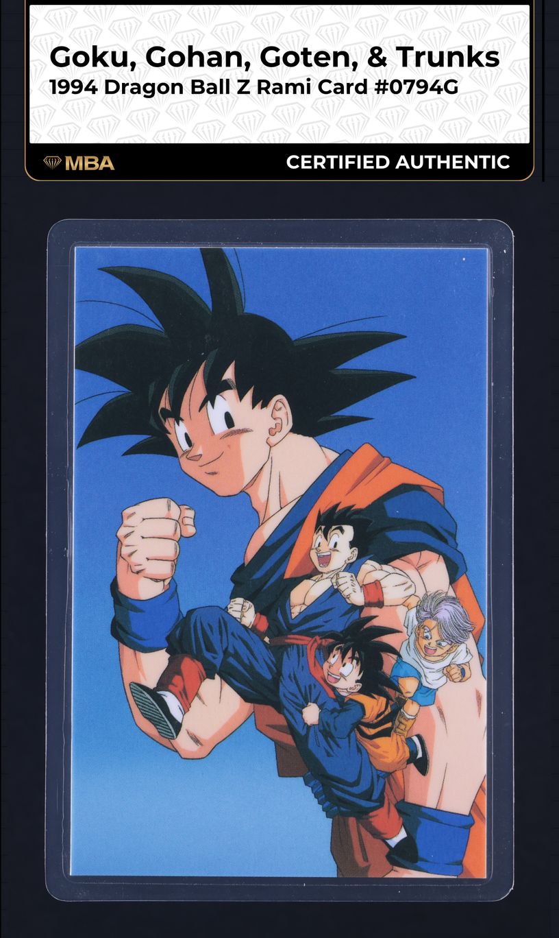 1994 Dragon Ball Z Rami Card Goku Gohan Goten & Trunks #0794G MBA AUTH ...