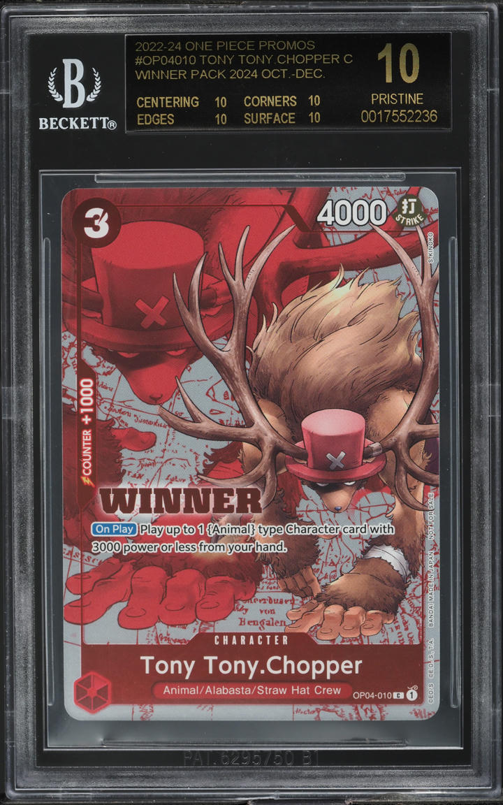 2022 One Piece Promo Winner Pack Tony Tony Chopper #OP04-010 BGS 10 ...
