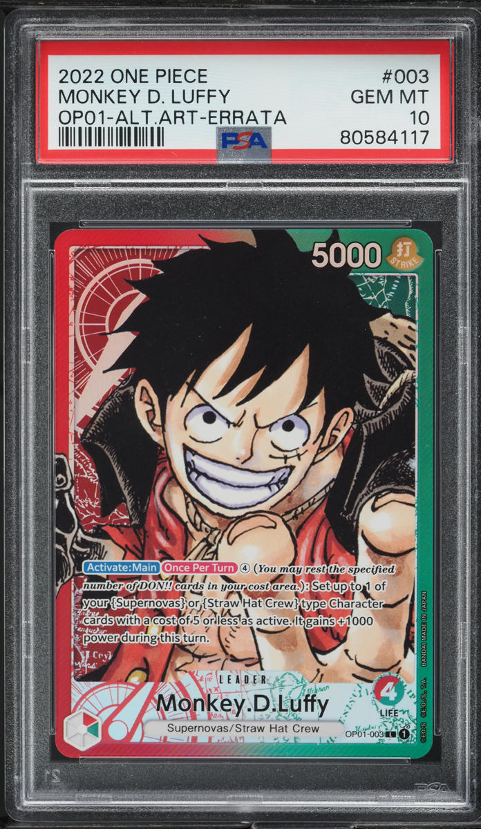 2022 One Piece Romance Dawn Alt Art Monkey D. Luffy #OP01-003 PSA 10 GEM MINT on Fanatics Collect