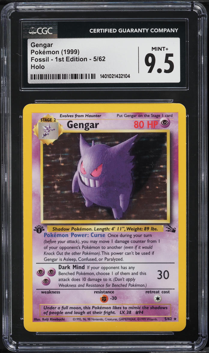 1999 Pokemon Fossil 1st Edition Holo Gengar #5 CGC 9.5 MINT+ on Fanatics Collect