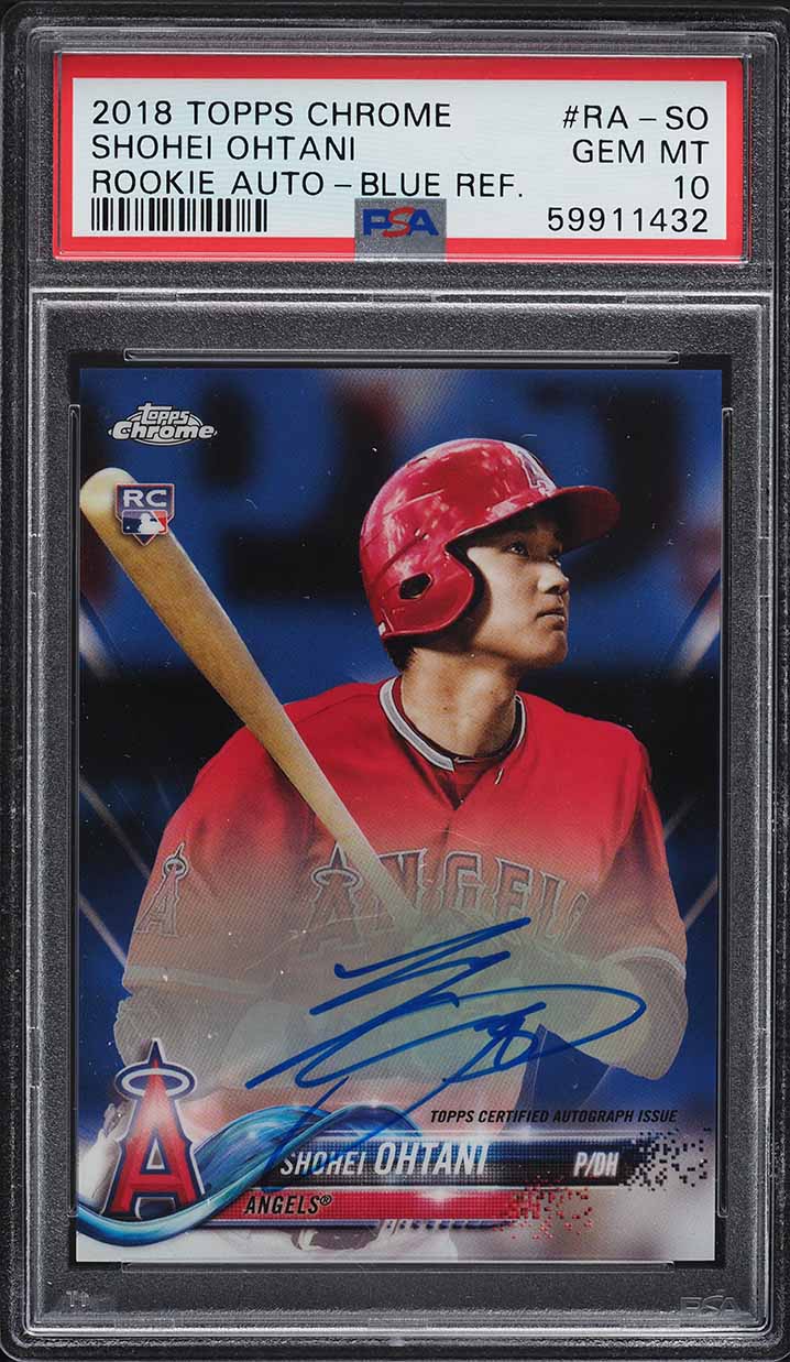 2018 Topps Chrome Blue Refractor Shohei Ohtani ROOKIE AUTO /150 PSA 10 ...