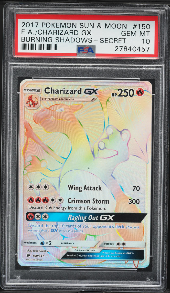 2017 Pokemon SM Burning Shadows Hyper Rare Charizard GX #150 PSA 10 GEM ...