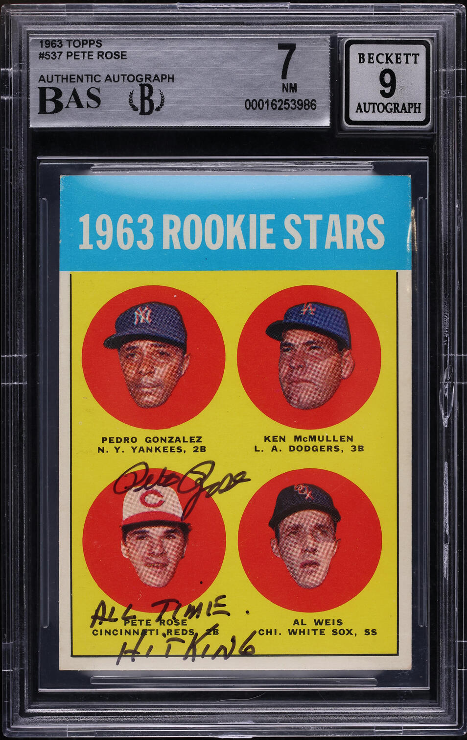 1963 Topps Pete Rose ROOKIE AUTO #537 BAS BGS 7 NRMT on Fanatics Collect