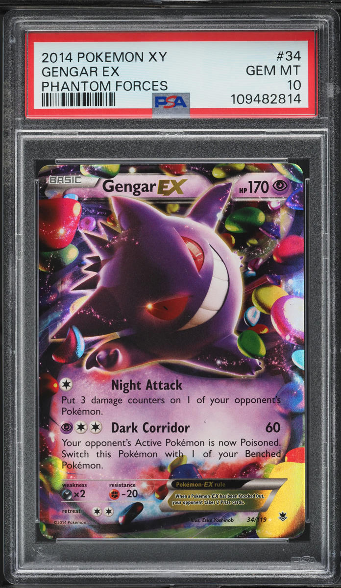 2014 Pokemon XY Phantom Forces Full Art Gengar EX #34 PSA 10 GEM MINT ...