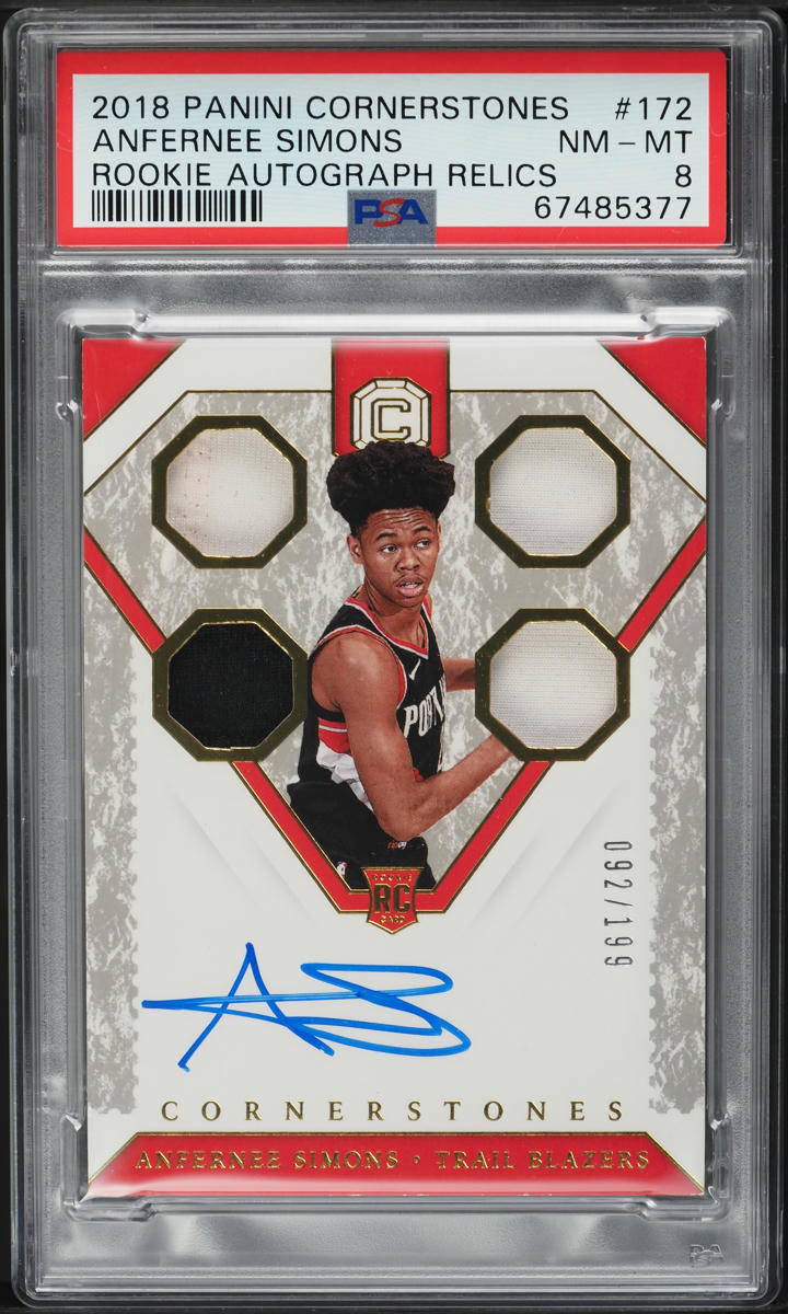 2018 Panini Cornerstones Anfernee Simons ROOKIE PATCH AUTO /199 #172 ...