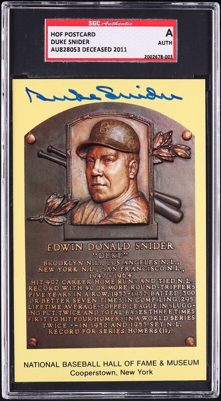 Duke Snider Signed Autographed Hall Of Fame Postcard AUTO SGC AUTH on ...