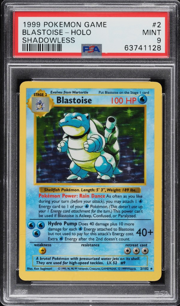 1999 Pokemon Base Set Shadowless Holo Blastoise #2 PSA 9 MINT on ...