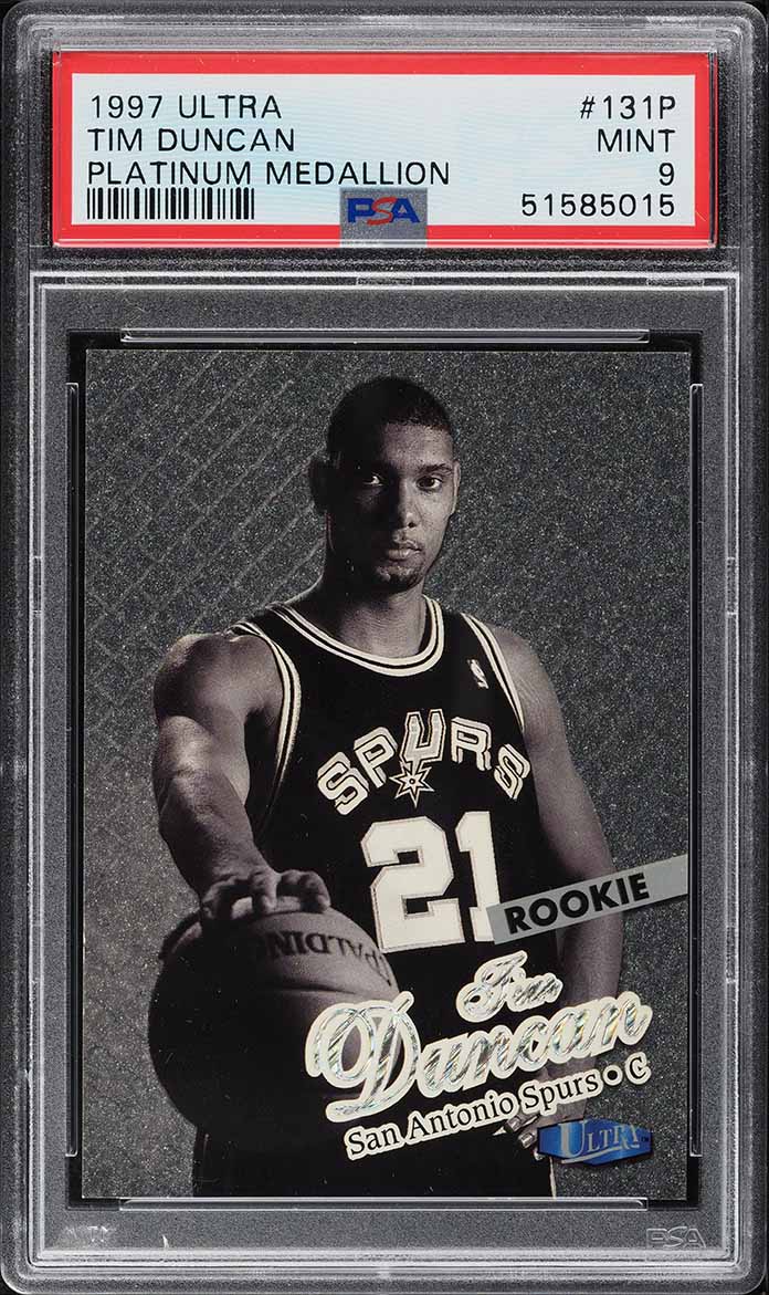 1997 Ultra Platinum Medallion Tim Duncan ROOKIE /100 #131P PSA 9 MINT ...