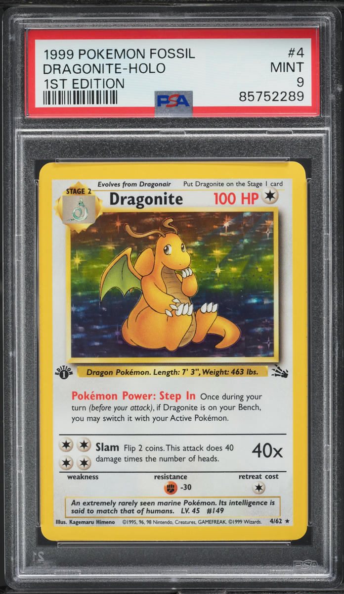 1999 Pokemon Fossil 1st Edition Holo Dragonite #4 PSA 9 MINT on ...