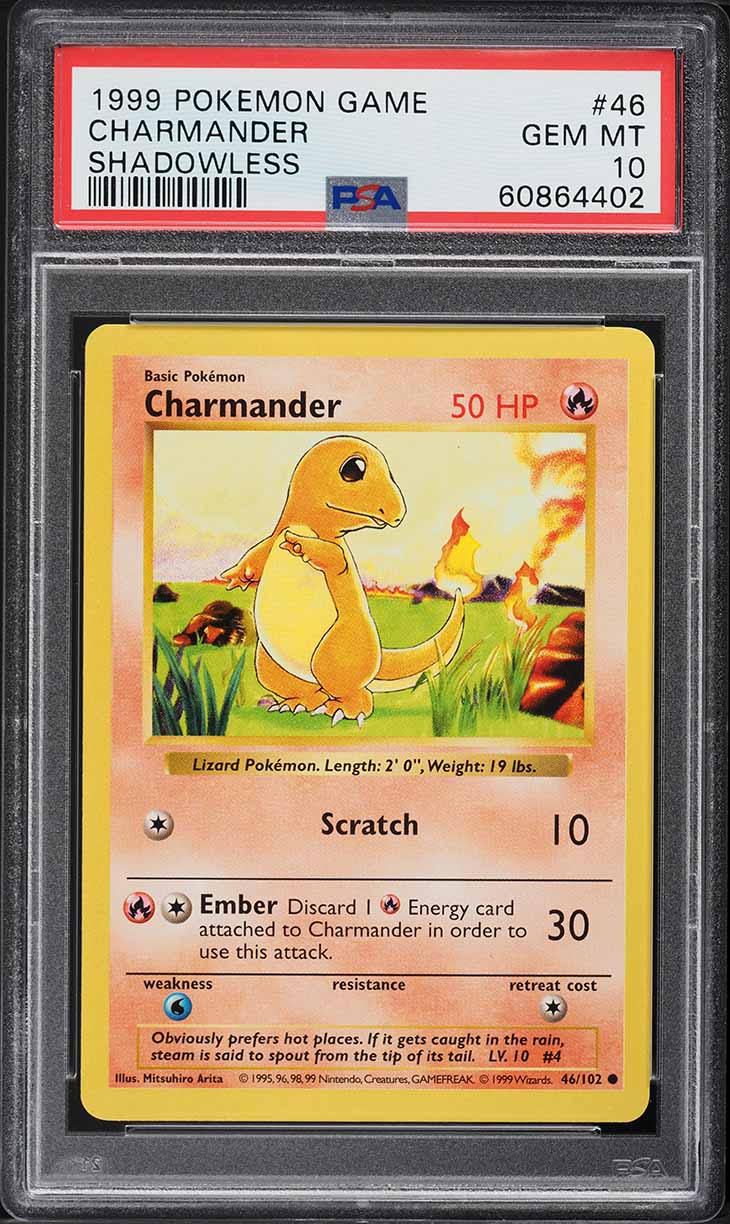 1999 Pokemon Base Set Shadowless Charmander #46 PSA 10 GEM MINT on ...
