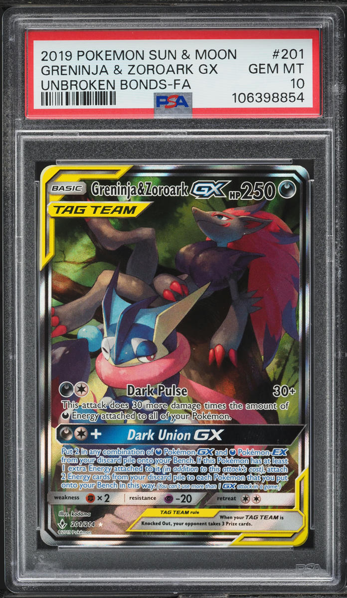 2019 Pokemon Sun & Moon Unbroken Bond Greninja & Zoroark GX #201 PSA 10 GEM MINT on Fanatics Collect