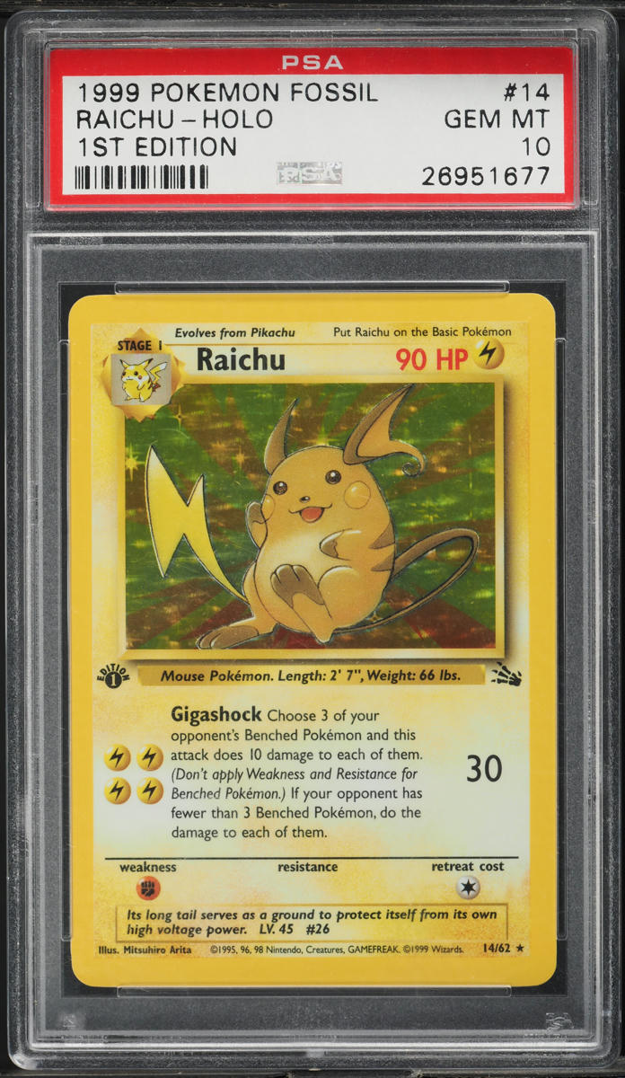 1999 Pokemon Fossil 1st Edition Holo Raichu #14 PSA 10 GEM MINT on Fanatics Collect