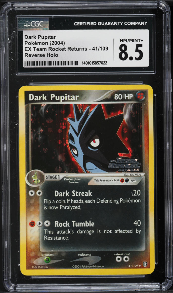 2004 Pokemon EX Team Rocket Returns Reverse Holo Dark Pupitar #41 CGC 8 ...