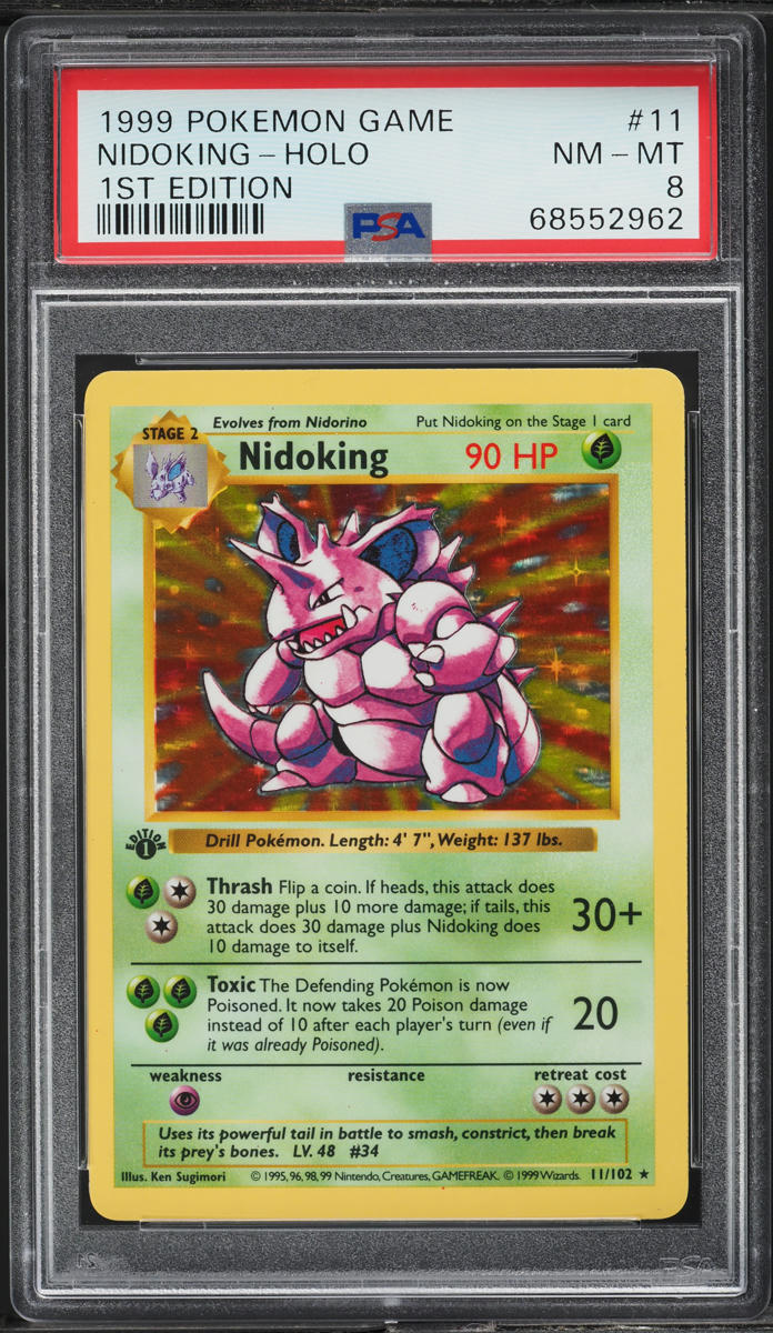 1999 Pokemon Base Set Shadowless 1st Edition Holo Nidoking #11 PSA 8 NM ...