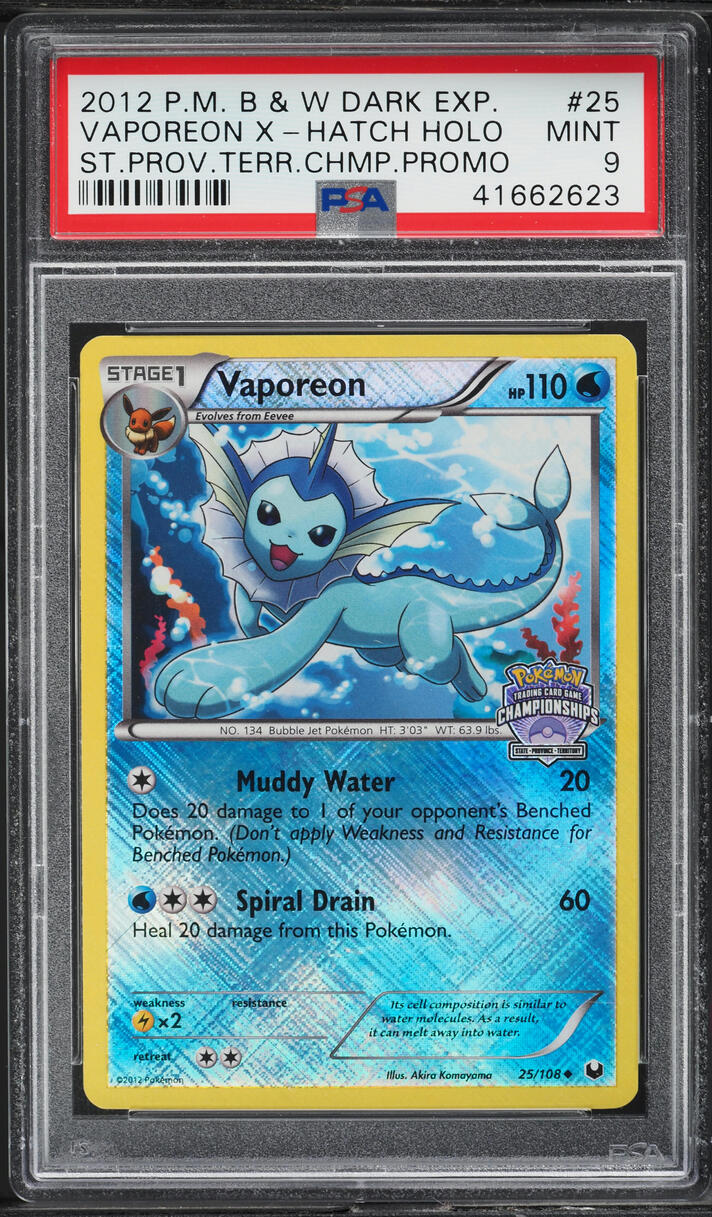 2012 Pokemon BW Dark Explorers Championships Holo Vaporeon #25 PSA 9 ...