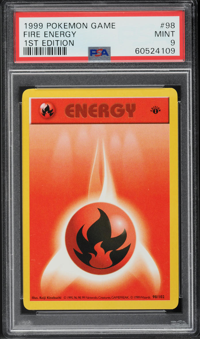 1999 Pokemon Base Set Shadowless 1st Edition Fire Energy #98 PSA 9 MINT ...