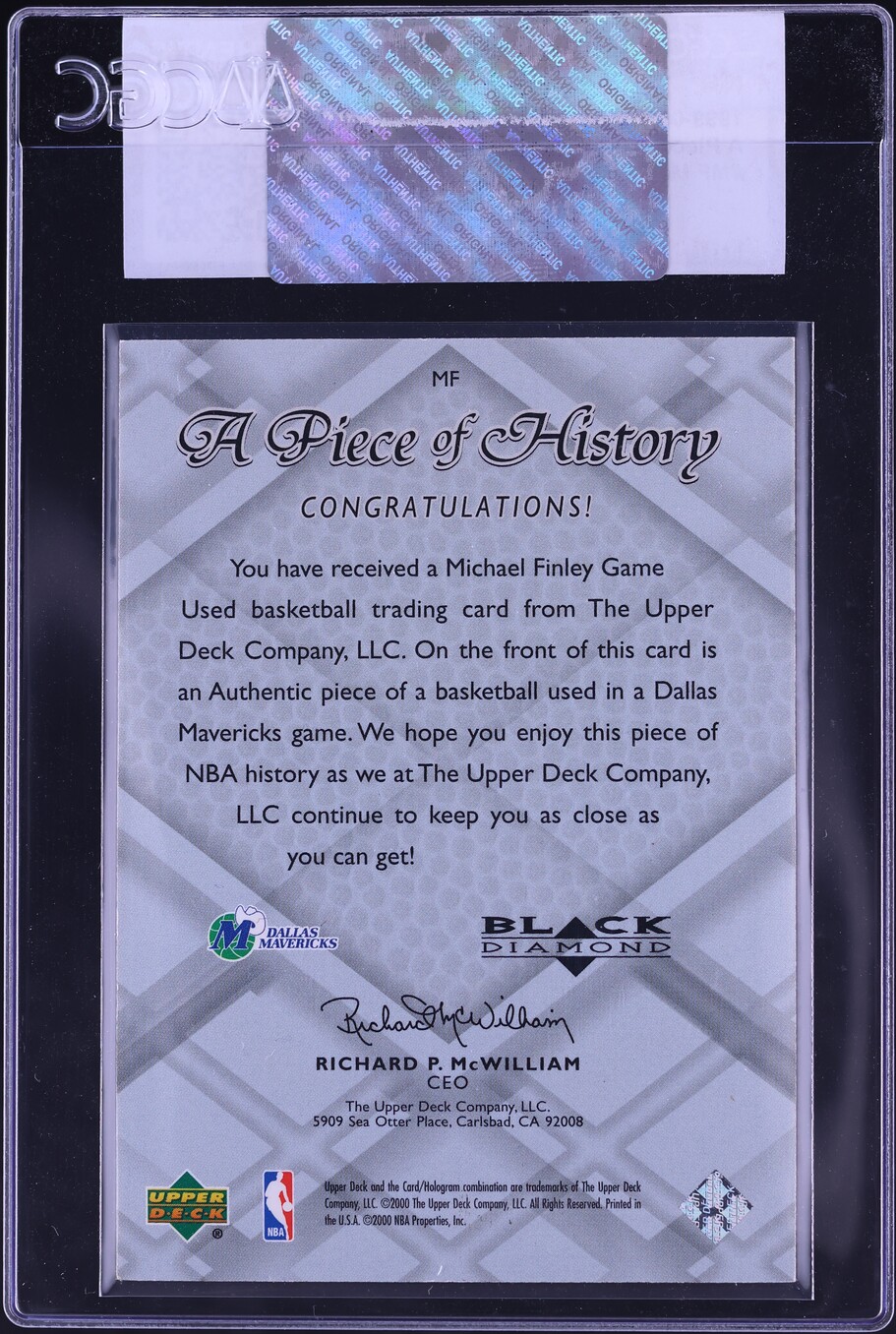 1999 Black Diamond A Piece Of History Double Michael Finley PATCH #MF ...