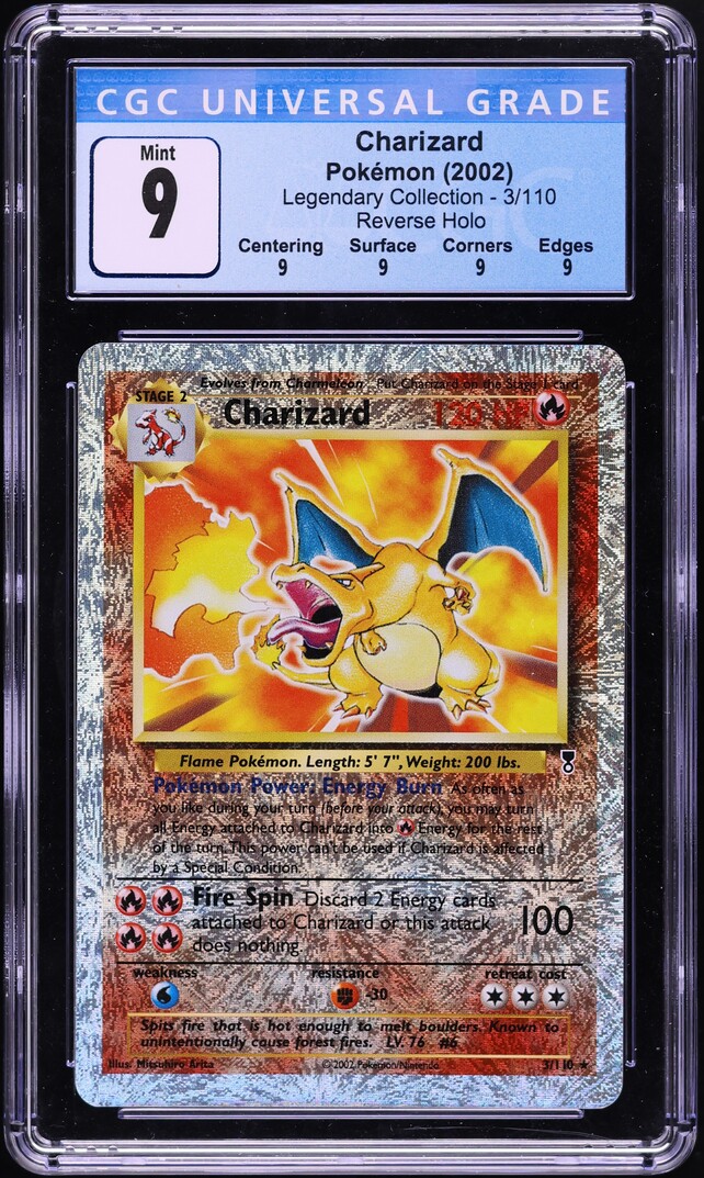 2002 Pokemon Legendary Collection Reverse Holo Charizard #3 CGC 9 MINT ...