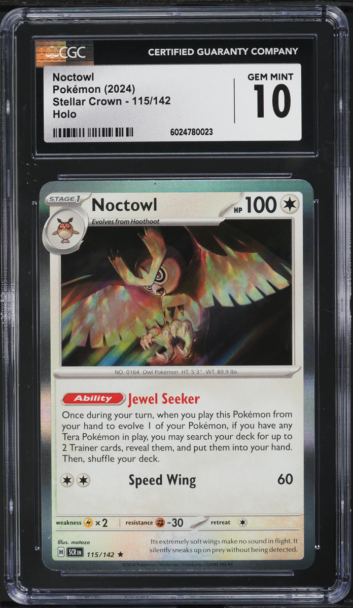 2024 Pokemon Scarlet & Violet Stellar Crown Holo Noctowl #115 CGC 10 GEM MINT on Fanatics Collect