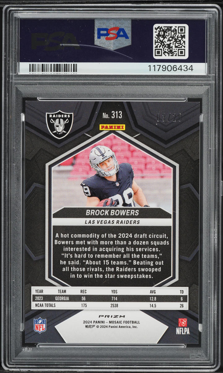 2024 Panini Mosaic Pink No Huddle Brock Bowers ROOKIE /20 #313 PSA 10 ...
