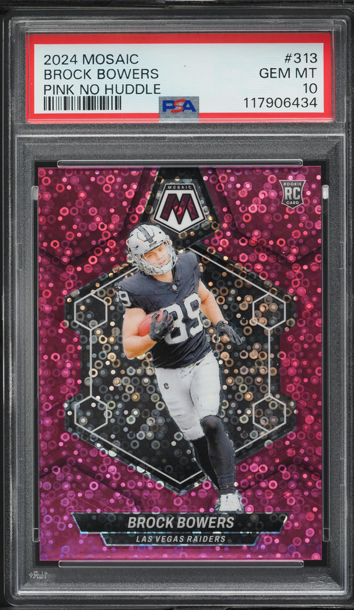 2024 Panini Mosaic Pink No Huddle Brock Bowers ROOKIE /20 #313 PSA 10 ...