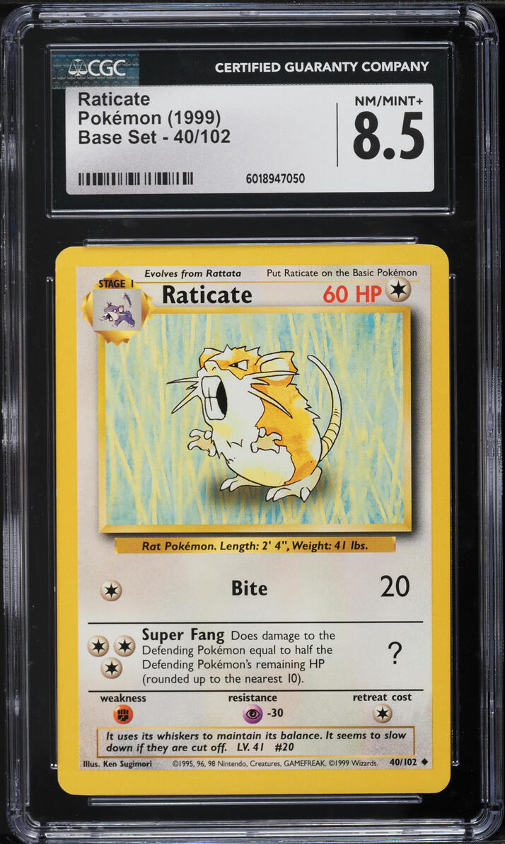 1999 Pokemon Base Set Raticate #40 CGC 8.5 NM-MT+ on Fanatics Collect