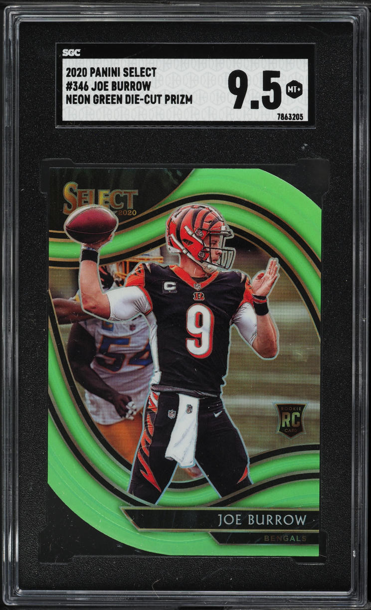 2020 Select Field Level Neon Green Prizm Die-Cut Joe Burrow ROOKIE #346 ...
