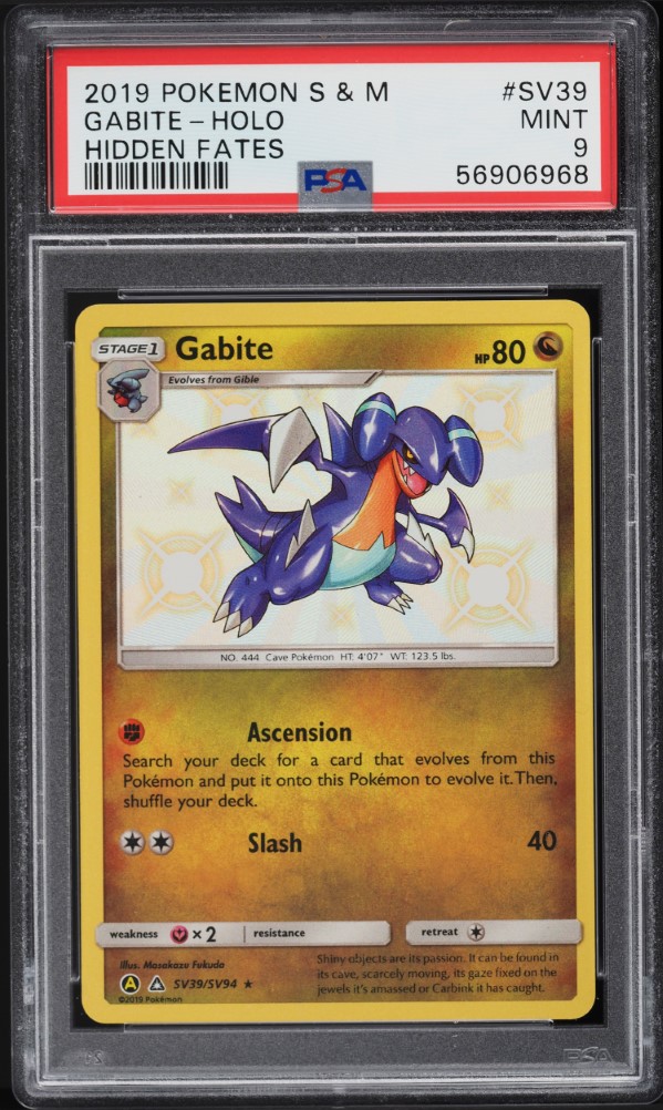 2019 Pokemon Sun & Moon Hidden Fates Shiny Gabite #SV39 PSA 9 MINT on ...