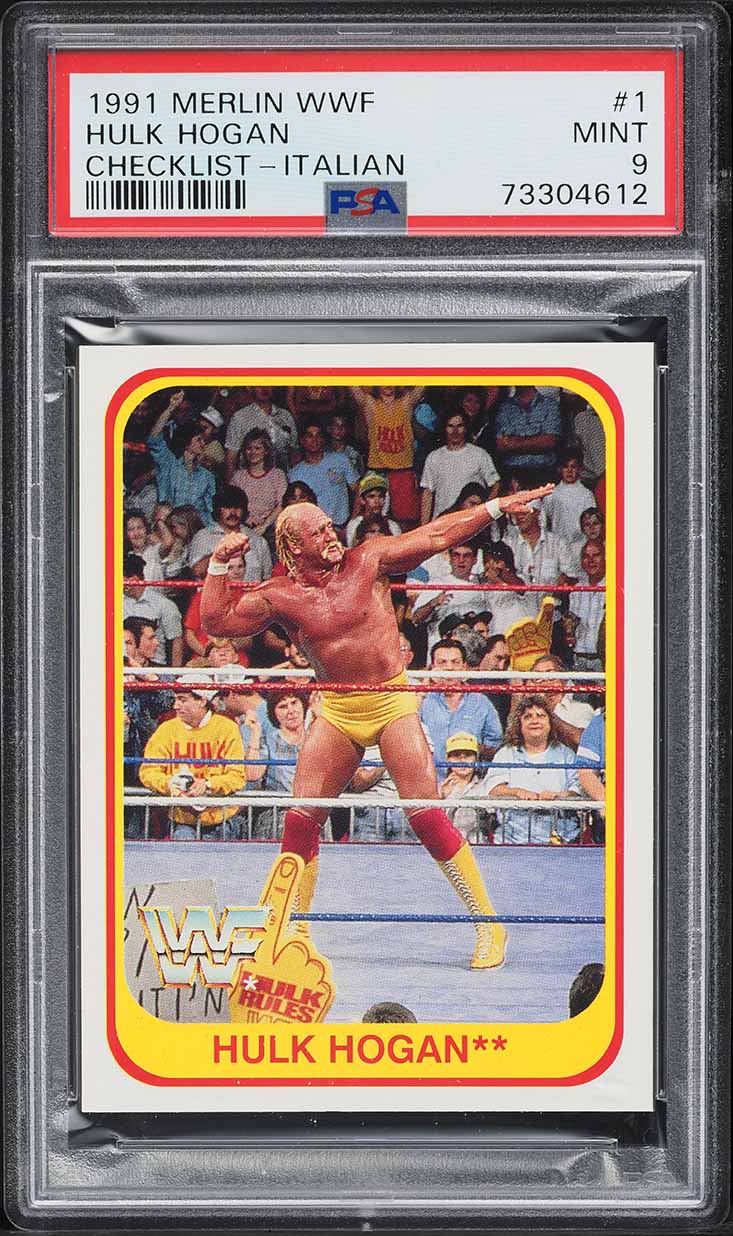 1991 Merlin WWF Wrestling Italian Checklist Hulk Hogan #1 PSA 9 MINT on ...