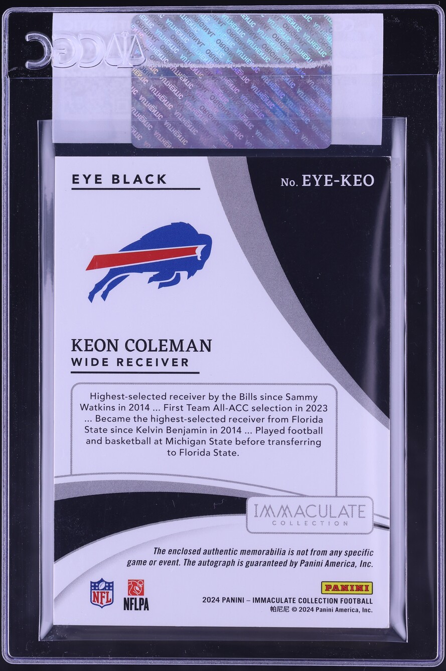 2024 Immaculate Collection Eye Black Keon Coleman ROOKIE PATCH AUTO 99/ ...