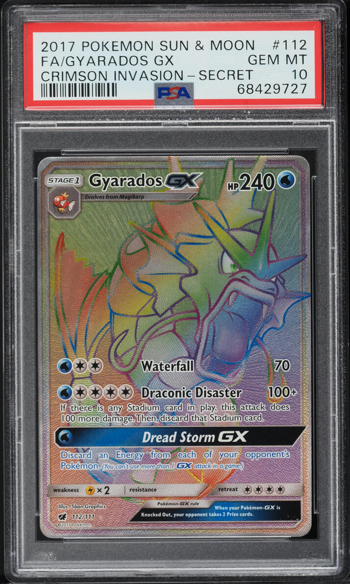 2017 Pokemon Sun & Moon Crimson Invasion Hyper Rare Gyarados GX #112 PSA 10 GEM on Fanatics Collect