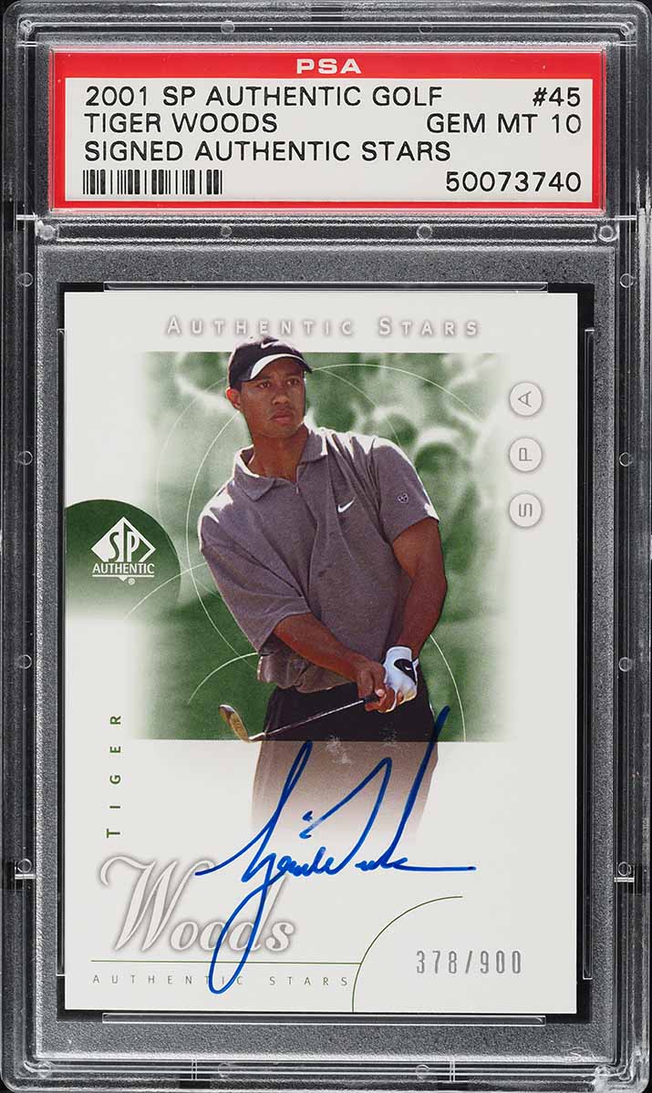 2001 SP Authentic Golf Tiger Woods ROOKIE RC AUTO /900 #45 PSA 10 GEM ...