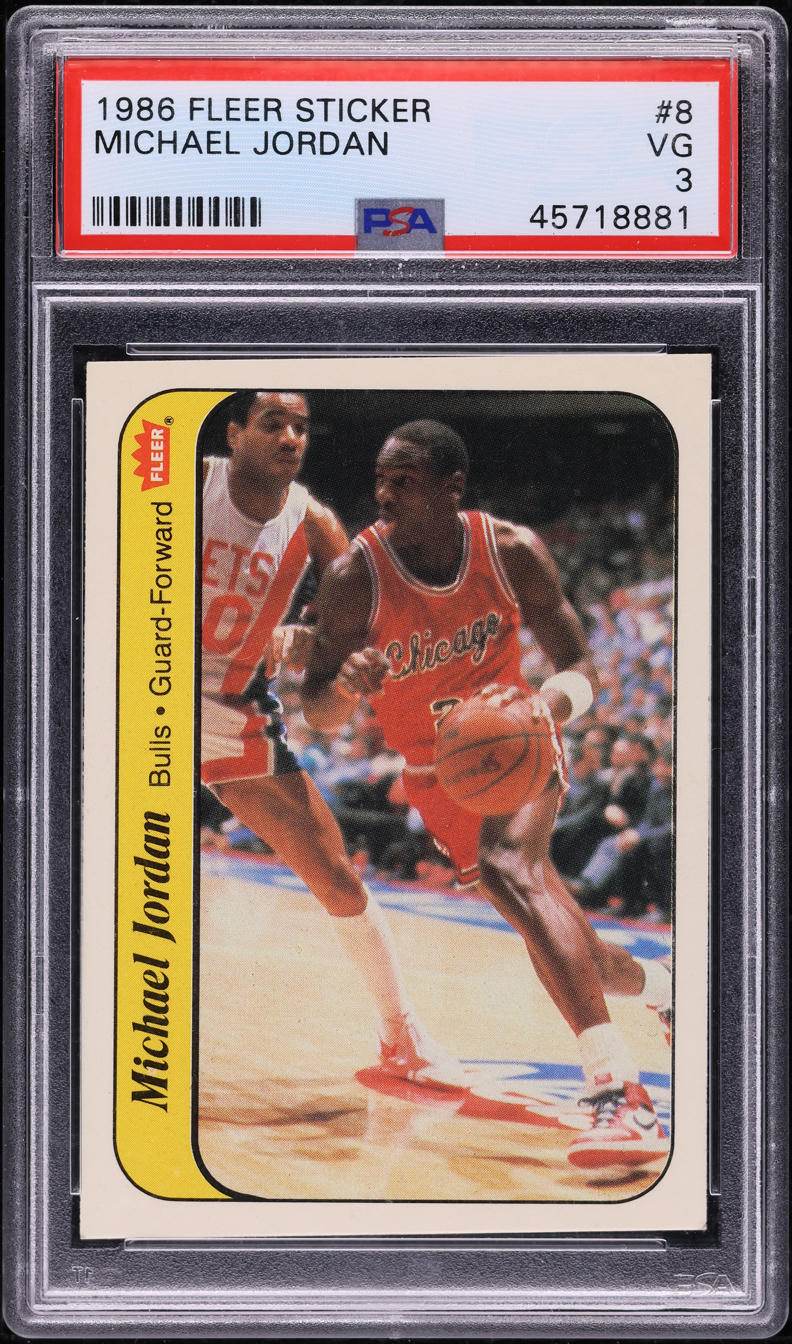 1986 Fleer Sticker Michael Jordan ROOKIE #8 PSA 3 VG on Fanatics Collect
