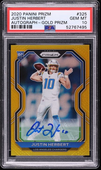 2020 Panini Prizm Gold Justin Herbert ROOKIE AUTO /10 #325 PSA 10 GEM ...