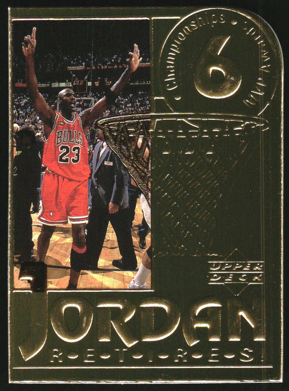 1999 Upper Deck 22K Gold Retires Michael Jordan 6 Championship Titles ...