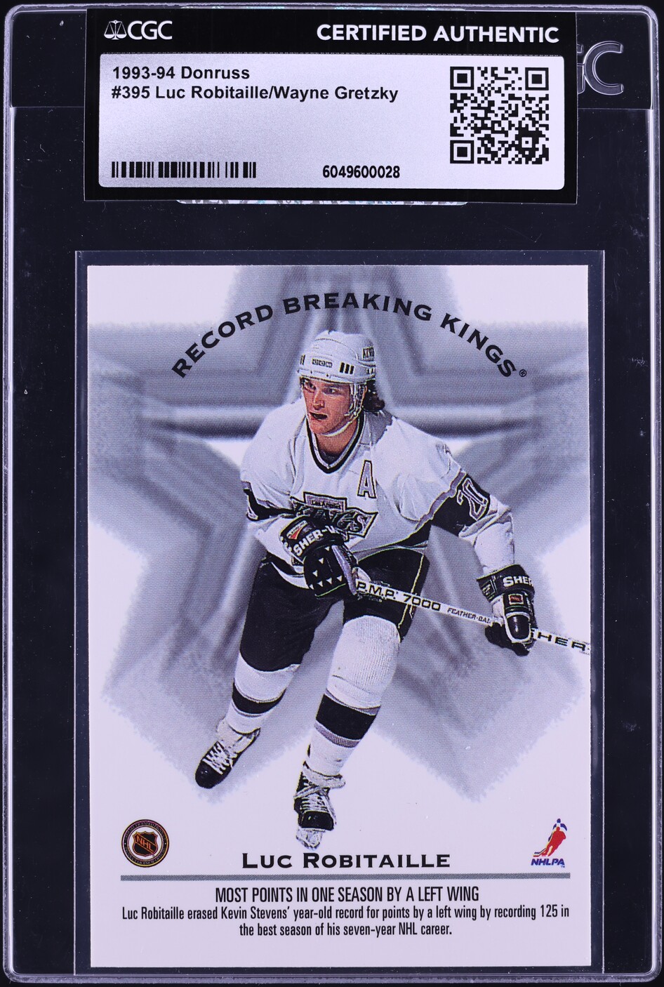 1993 Donruss Hockey Luc Robitaille Wayne Gretzky #395 CGC AUTH on ...