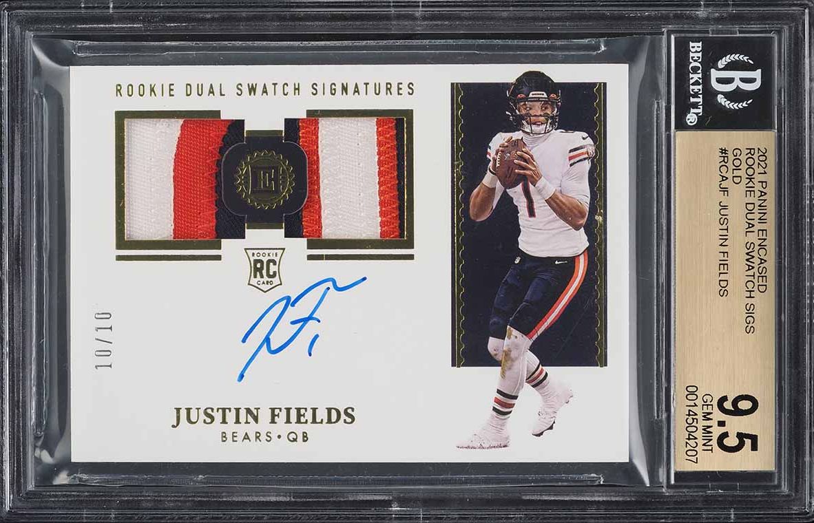2021 Panini Encased Dual Gold Justin Fields ROOKIE PATCH AUTO /10 # ...