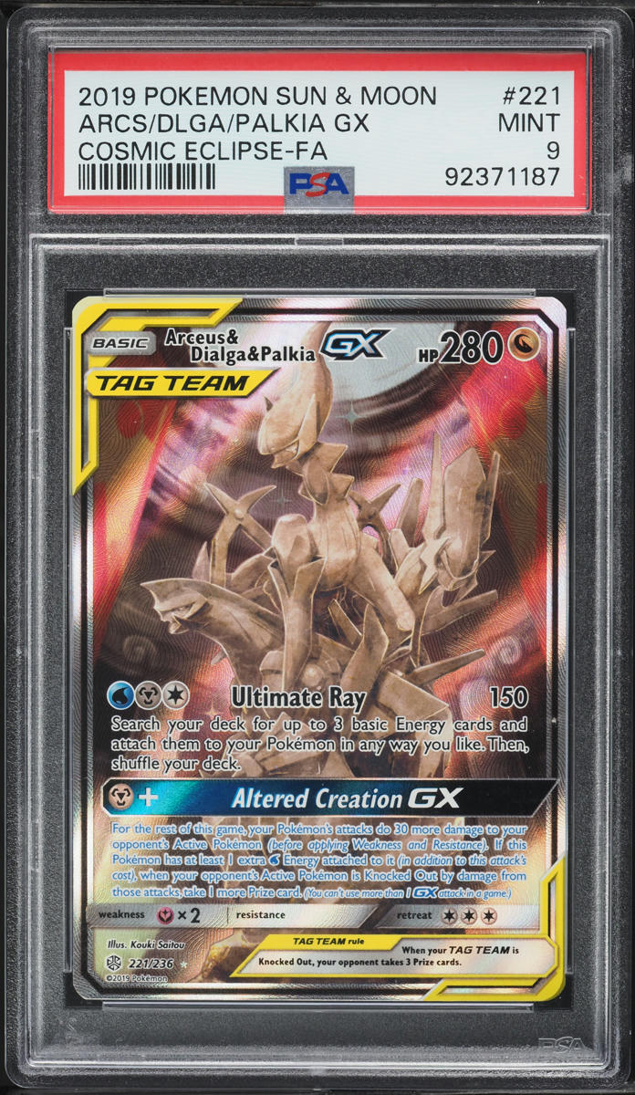 2019 Pokemon SM Cosmic Eclipse Full Art Arceus Dialga Palkia GX #221 PSA 9 MINT on Fanatics Collect