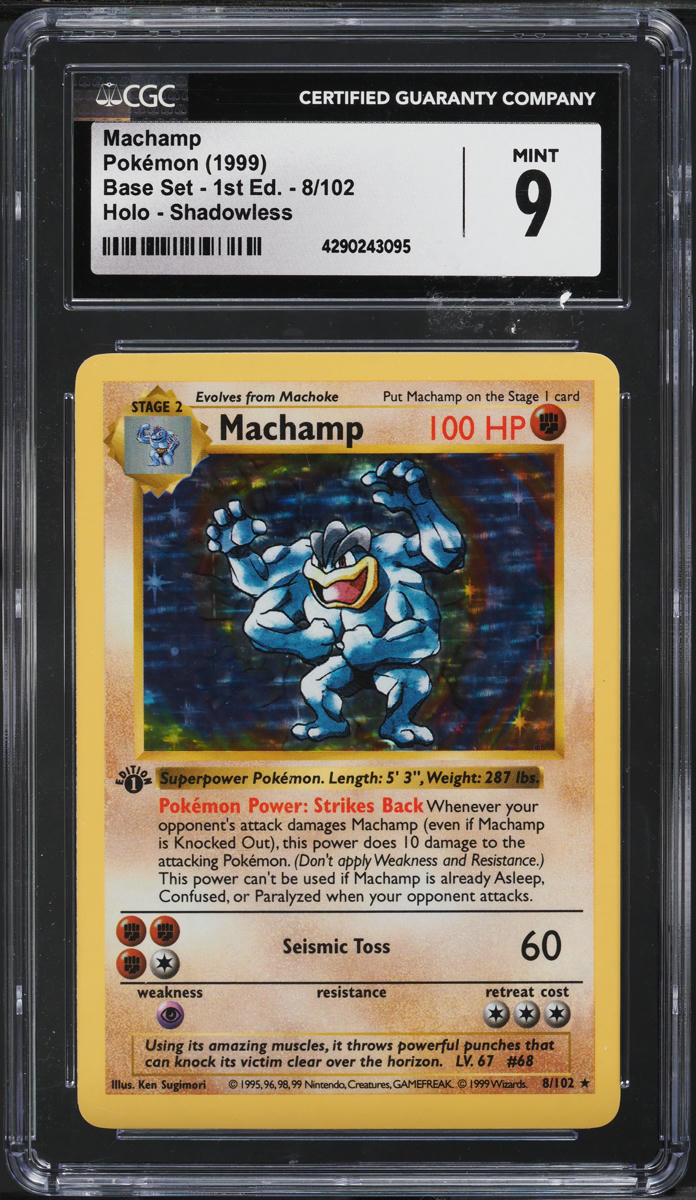 1999 Pokemon Base Set Shadowless 1st Edition Holo Machamp #8 CGC 9 MINT on Fanatics Collect