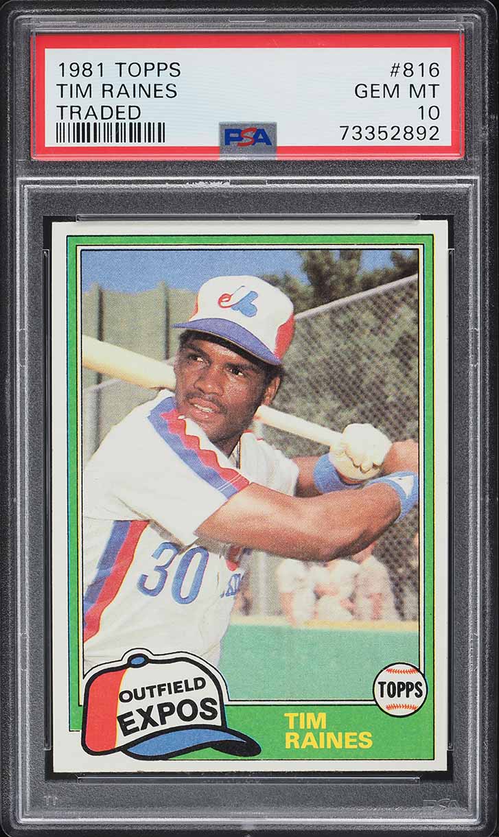 1981 Topps Tim Raines ROOKIE, TRADED #816 PSA 10 GEM MINT on Fanatics ...